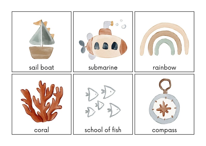 24 Ocean Themed Flash Cards - Montessori Flash Cards - INSTANT DOWNLOAD ...