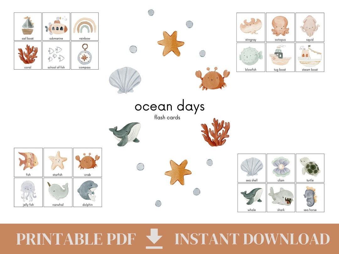 24 Ocean Themed Flash Cards - Montessori Flash Cards - INSTANT DOWNLOAD ...
