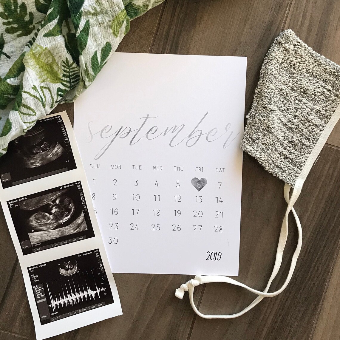 Due Date Calendar Printable, Heart on Due Date, Pregnancy Announcement ...