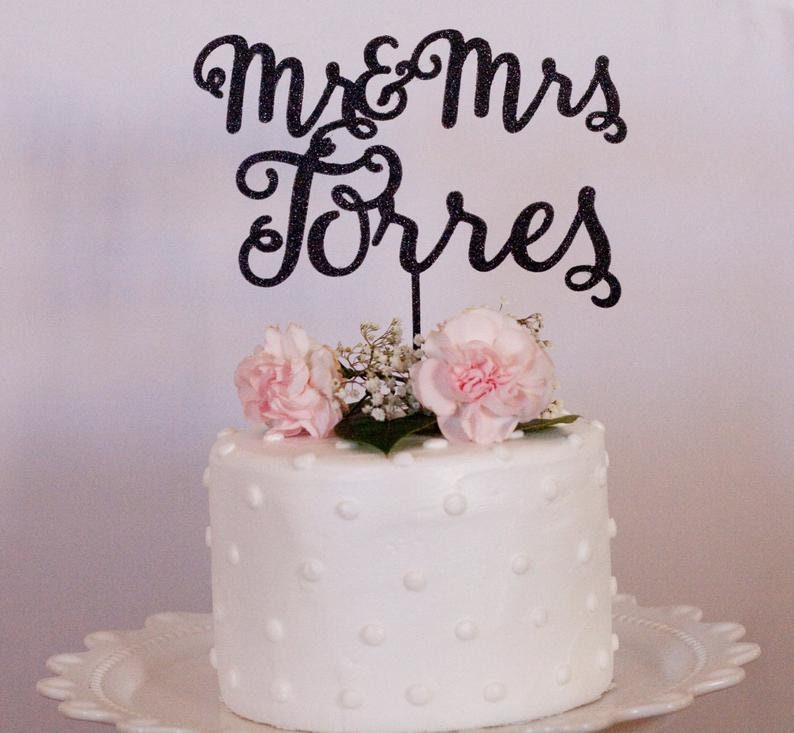 Custom Calligraphy Mr And Mrs Wedding Cake Topper Gold Etsy