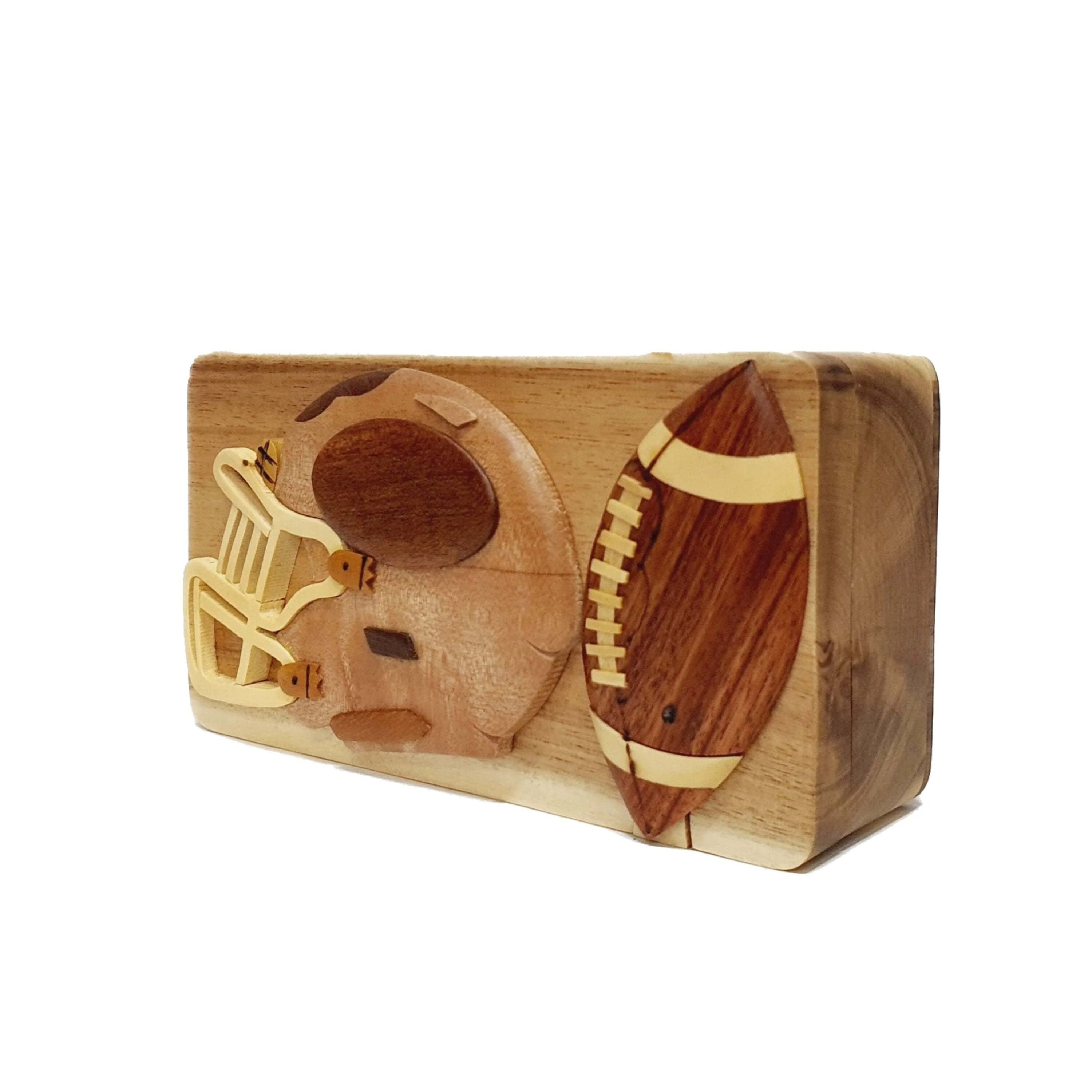 Football Carver Dans Hand-carved Wooden Puzzle Box With Hidden Black ...