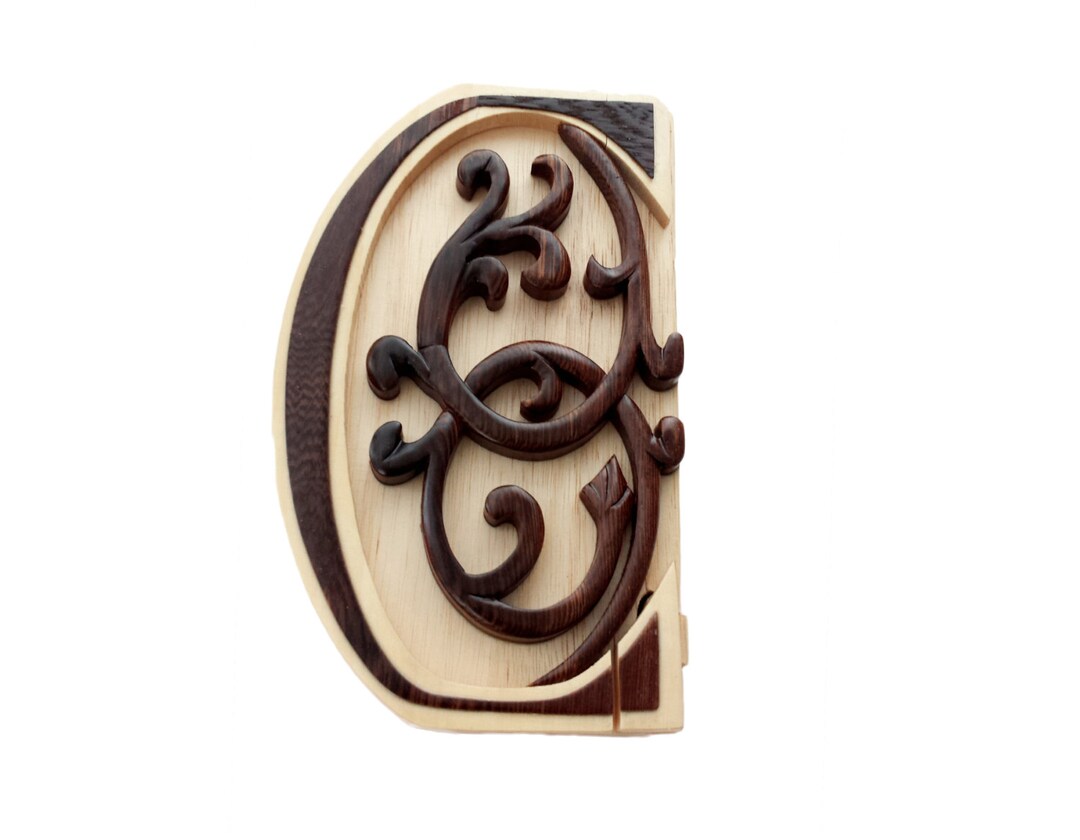 Script, Initial C - Hand-carved Wooden Puzzle Box With Hidden Black ...