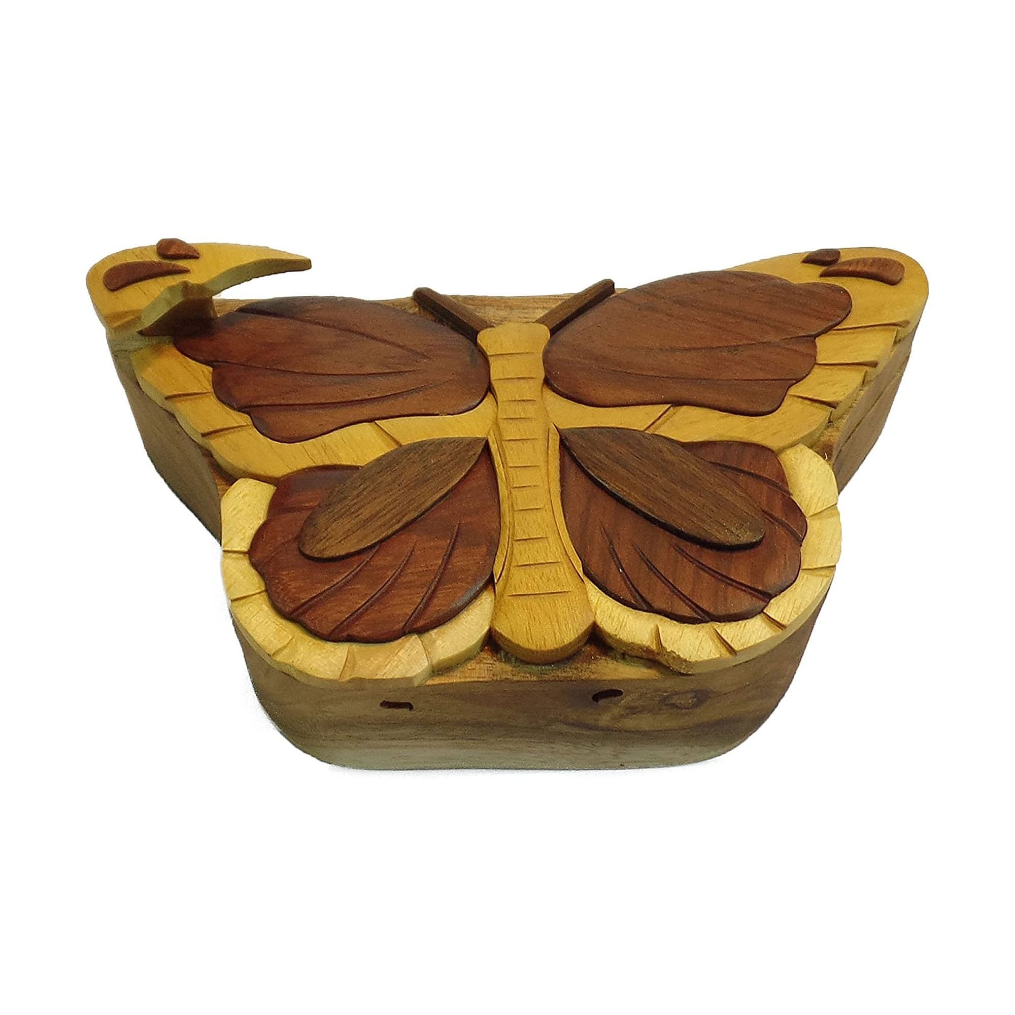 Butterfly Carver Dans Hand-carved Wooden Puzzle Box With Hidden Black ...