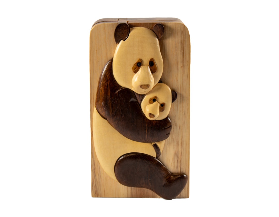 Panda and Baby - Carver Dan’s Hand-carved Wooden Puzzle Box With Hidden ...