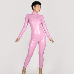 Custom Made Light Baby Pink Stretch Vinyl Catsuit PVC PU Faux Latex ...