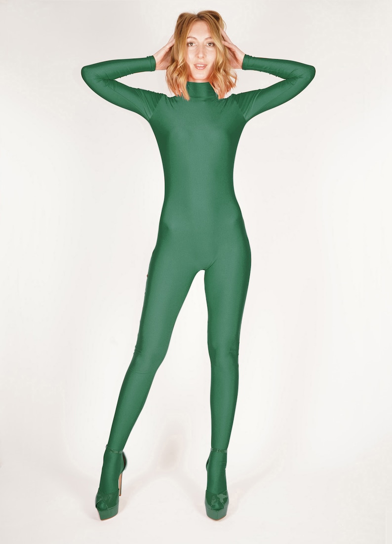 Footed Catsuit Shiny Forest Dark Green Customizable Full Bodysuit ...
