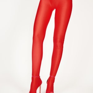 Footed Catsuit Shiny Red Customizable Zentai Unitard Full Bodysuit With ...