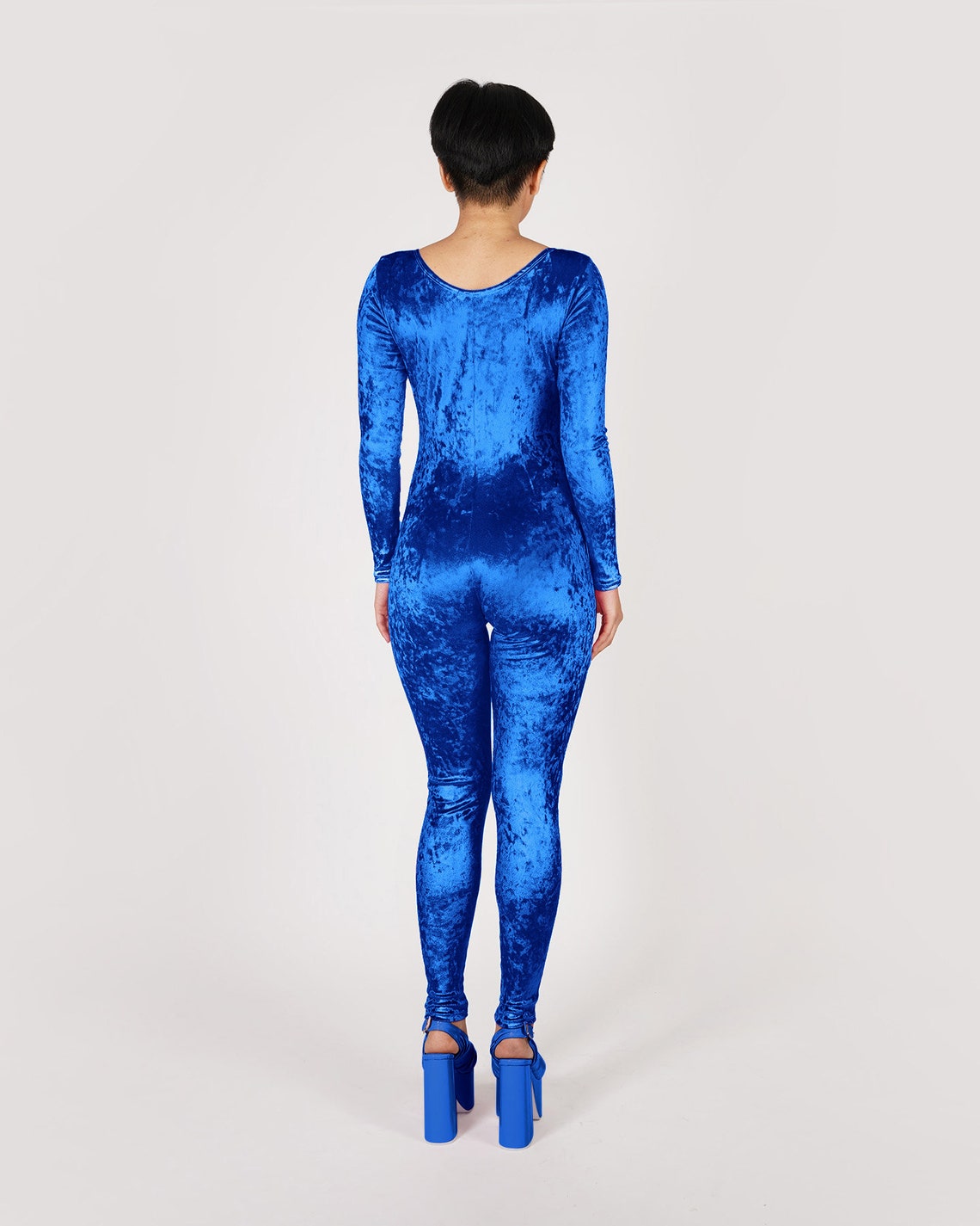 Metallic Royal Blue Foiled Crushed Stretch Velvet Catsuit - Etsy