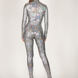 Shattered Glass Silver Catsuit Spandex Hologram Iridescent Jumpsuit ...