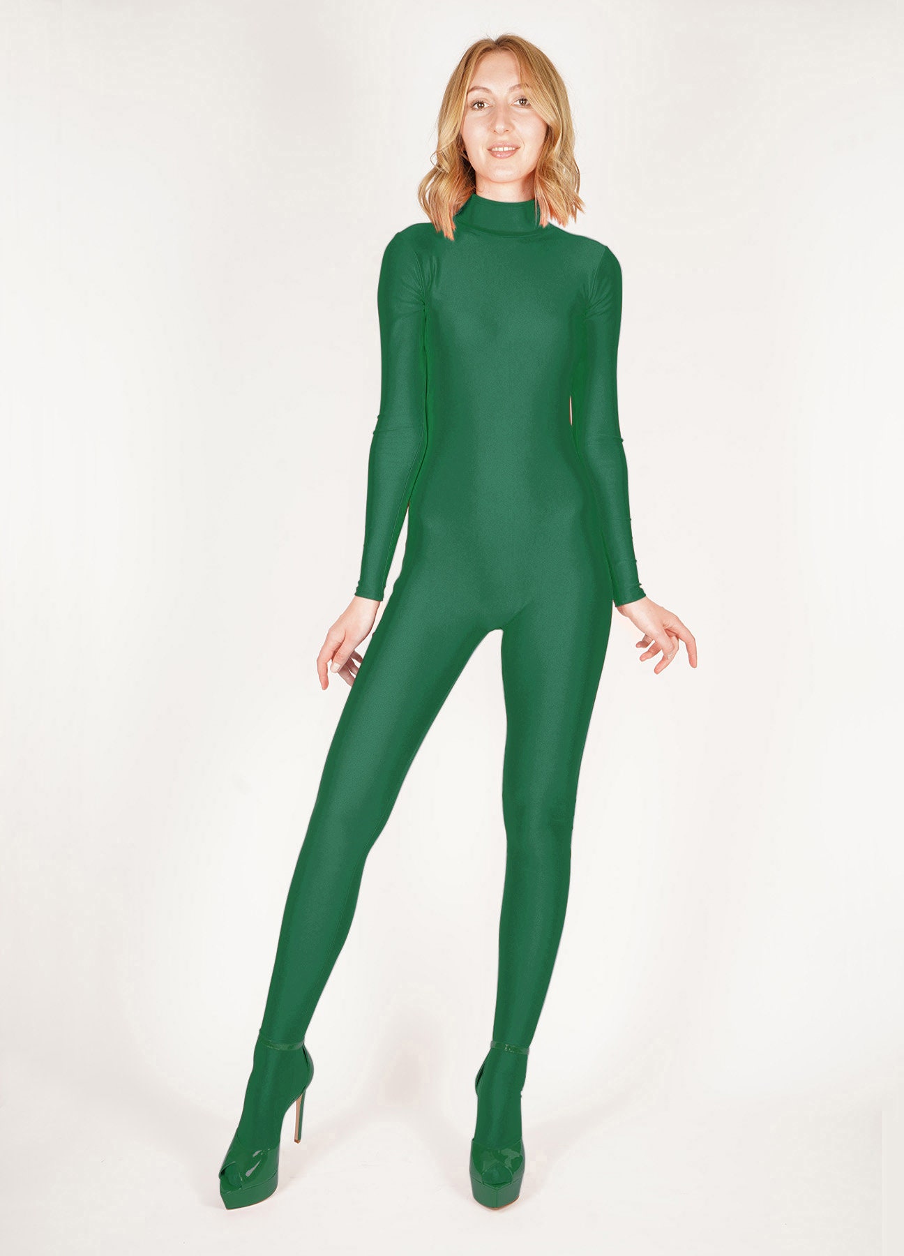 Footed Catsuit Shiny Forest Dark Green Customizable Full Bodysuit ...