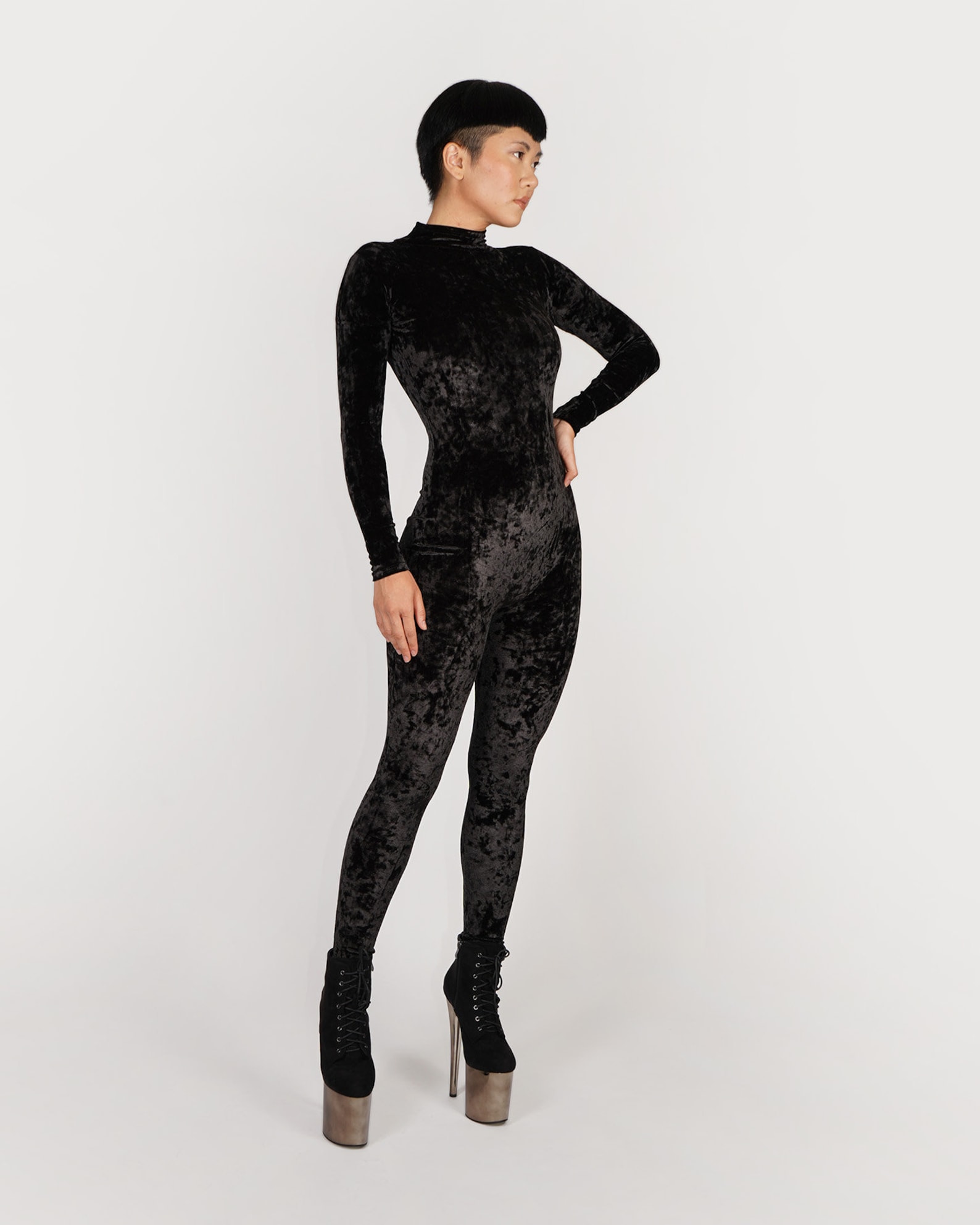 Black Crushed Stretch Velvet Catsuit Jumpsuit Unitard Bodysuit - Etsy