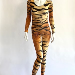 Tiger Print Velvet Catsuit Jumpsuit Animal Print Safari Unitard ...