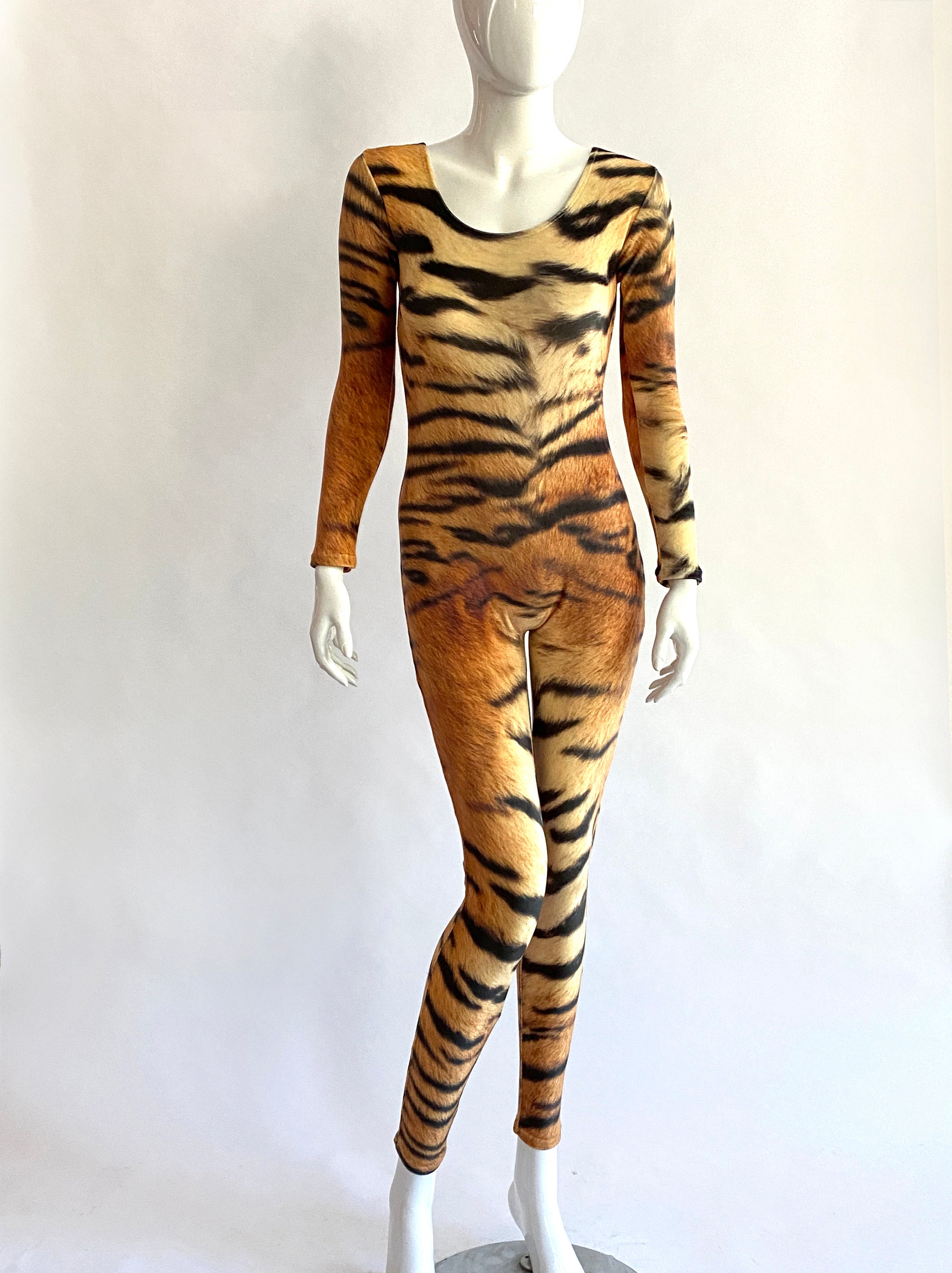 Tiger Print Velvet Catsuit Jumpsuit Animal Print Safari Unitard ...