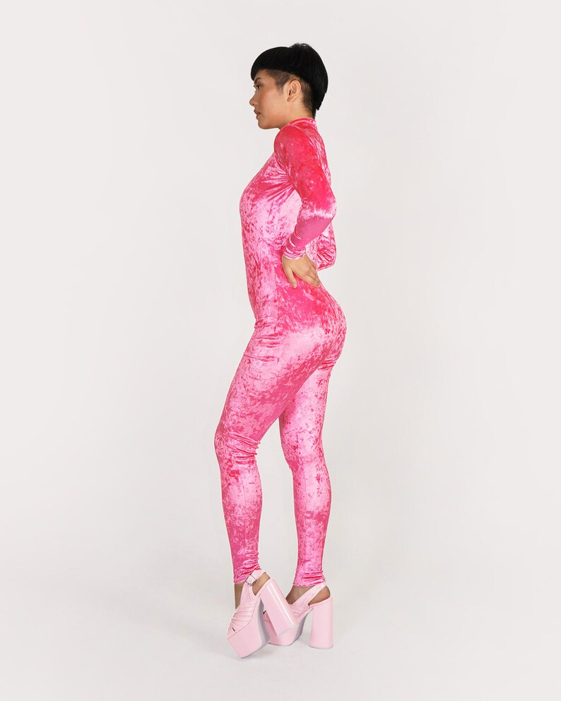 Hot Pink Crushed Stretch Velvet Catsuit Jumpsuit Unitard - Etsy