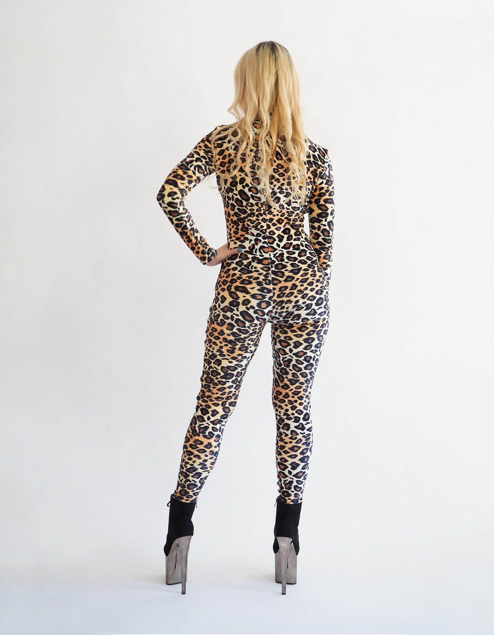 Leopard Print Catsuit Jumpsuit Snow Animal Safari Playsuit Costume Full ...