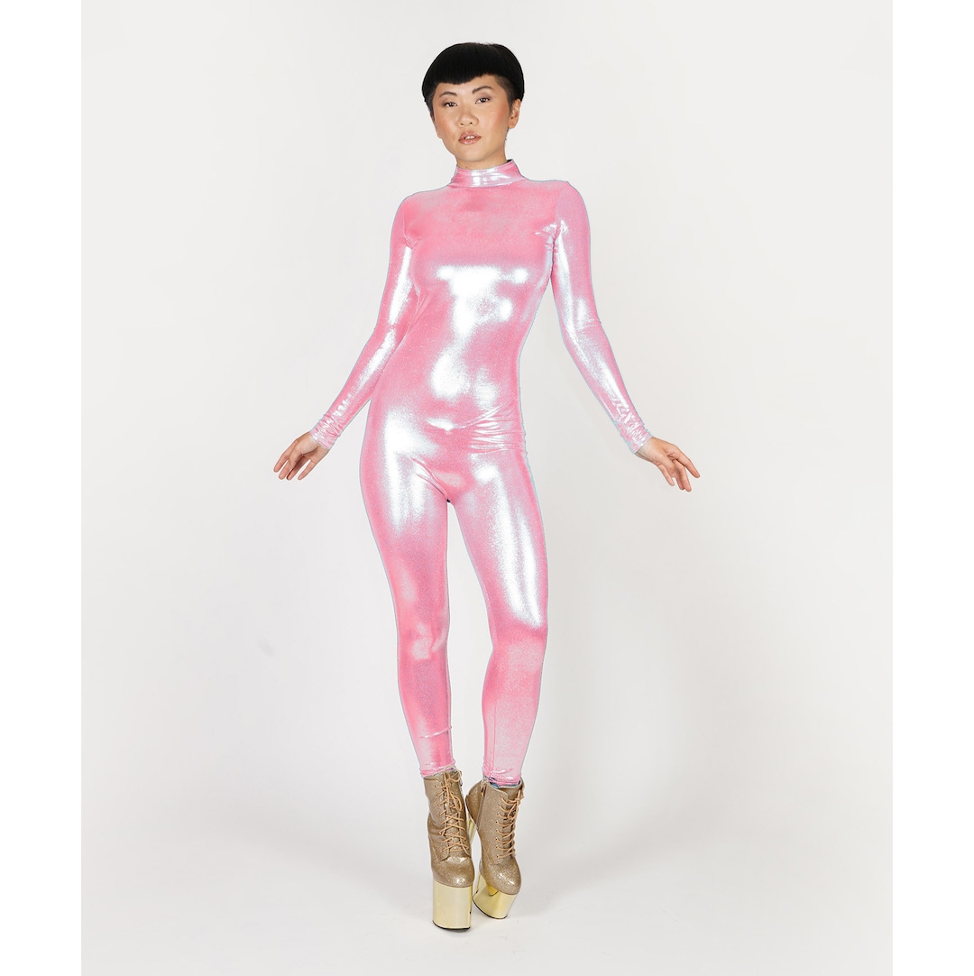 Hologram Iridescent Light Pink Catsuit Spandex Jumpsuit Unitard ...