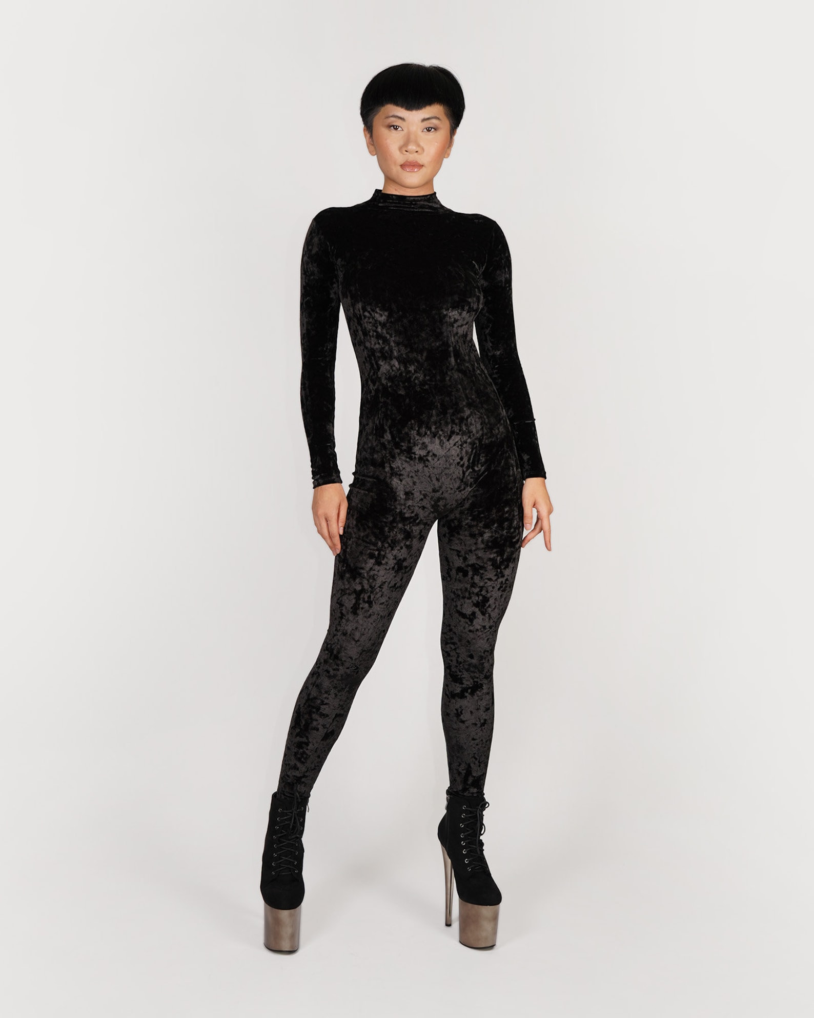 Black Crushed Stretch Velvet Catsuit Jumpsuit Unitard Bodysuit - Etsy
