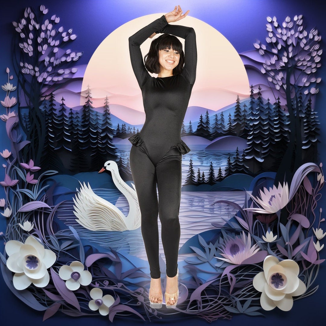 Black Shiny Catsuit Spandex Jumpsuit Unitard Bodysuit Doll Girly Frills ...