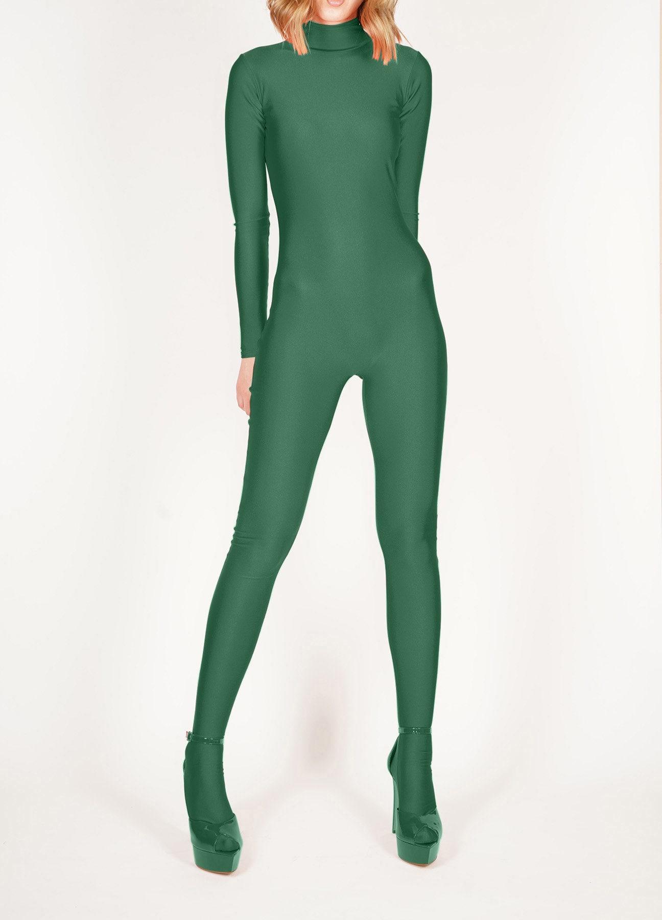 Footed Catsuit Shiny Forest Dark Green Customizable Full Bodysuit ...