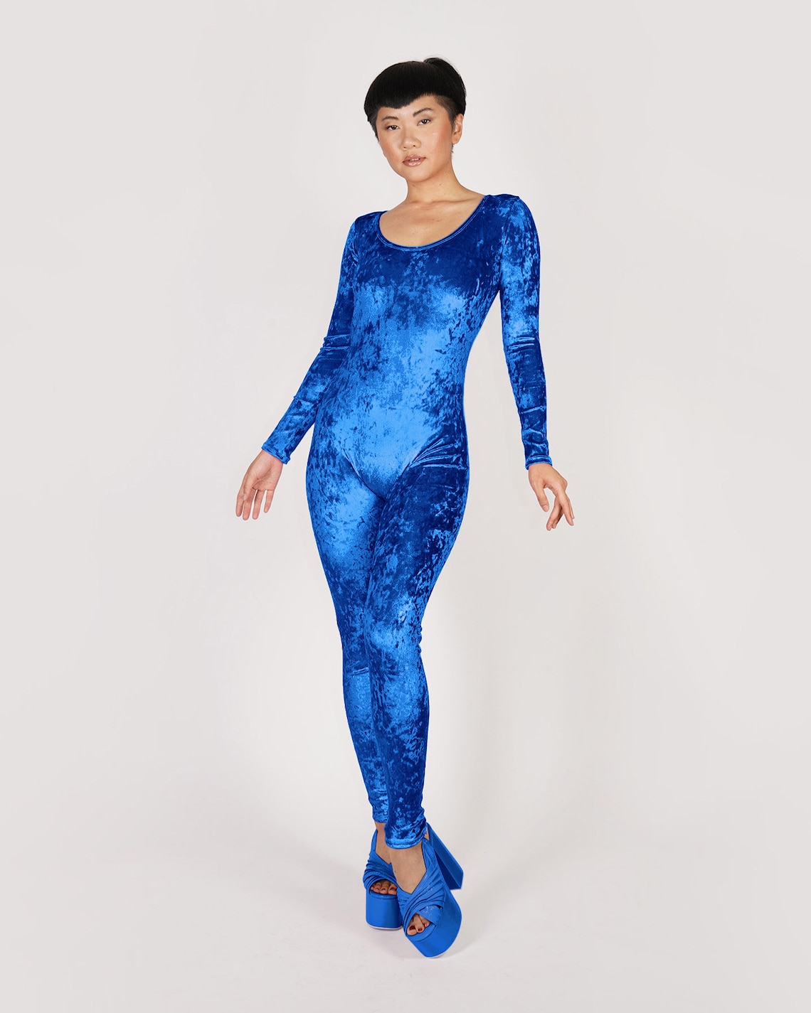 Metallic Royal Blue Foiled Crushed Stretch Velvet Catsuit - Etsy