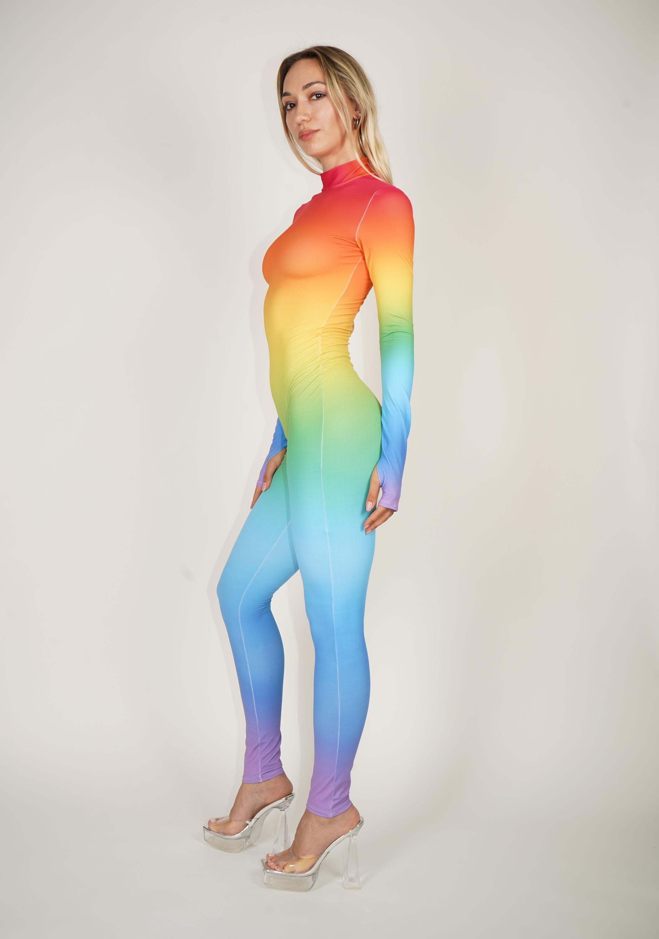 Rainbow Pride Print Catsuit Spandex Jumpsuit Unitard Bodysuit Festival ...