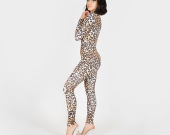 Leopard Print Velvet Catsuit Jumpsuit Snow One Piece Animal Safari ...