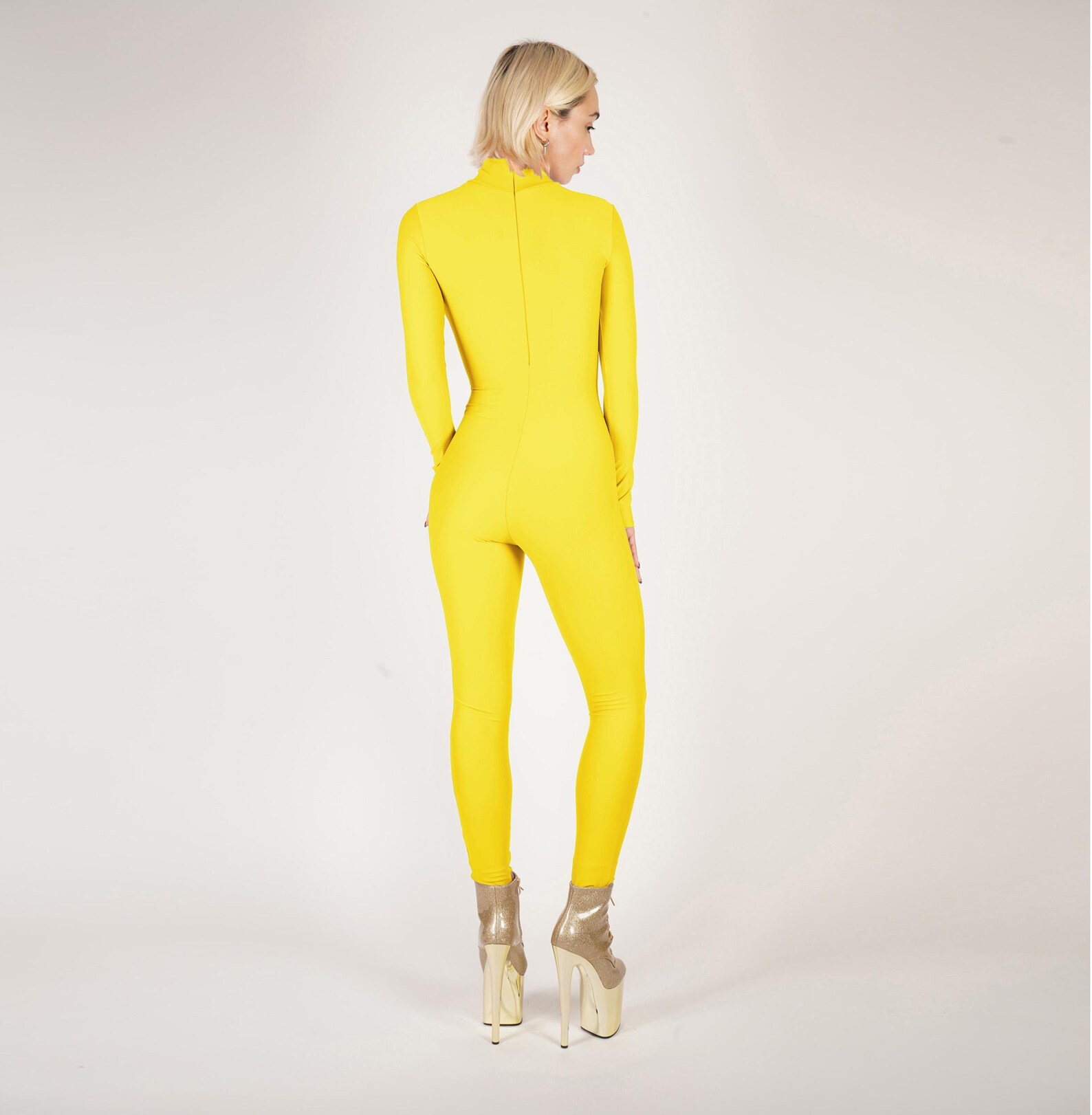 Matte Yellow Catsuit Turtle Neck Unitard Nylon Spandex Bodysuit ...
