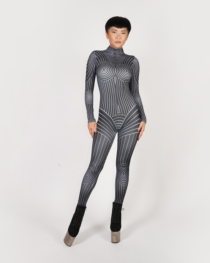 Geometric Graphic Print Catsuit Spandex Jumpsuit Unitard Alien - Etsy