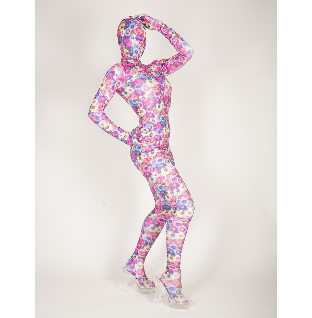 Zentai Full Body Face Cover Spandex Catsuit Custom Made Floral Print ...