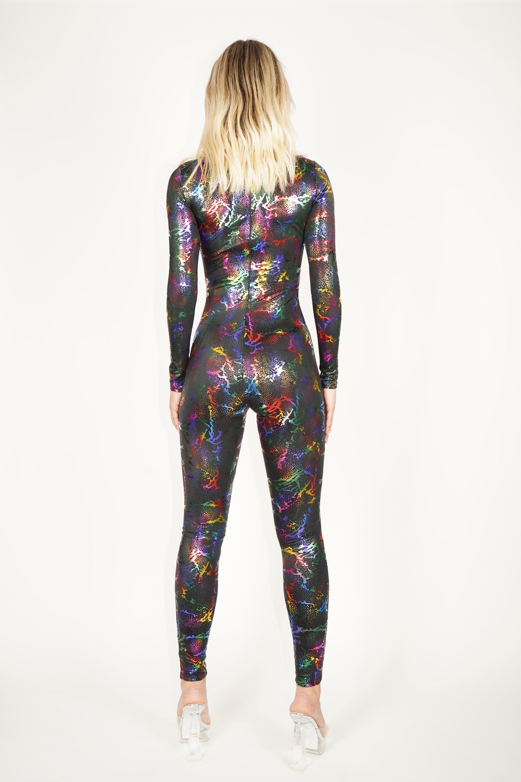 Foiled Rainbow Reef Print Catsuit Spandex Jumpsuit Unitard Bodysuit ...