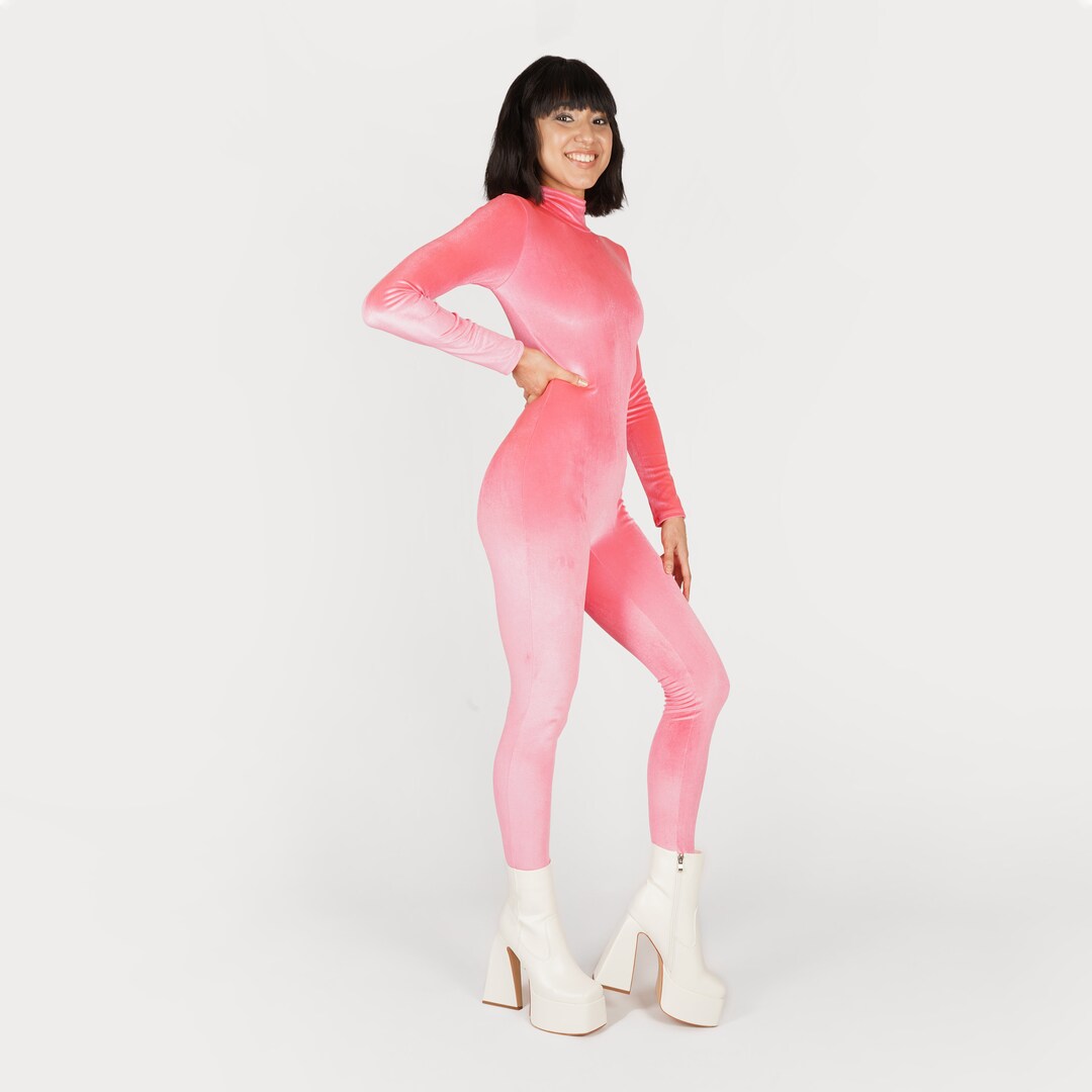 Bright Pink Stretch Velvet Catsuit Jumpsuit Unitard Bodysuit - Etsy
