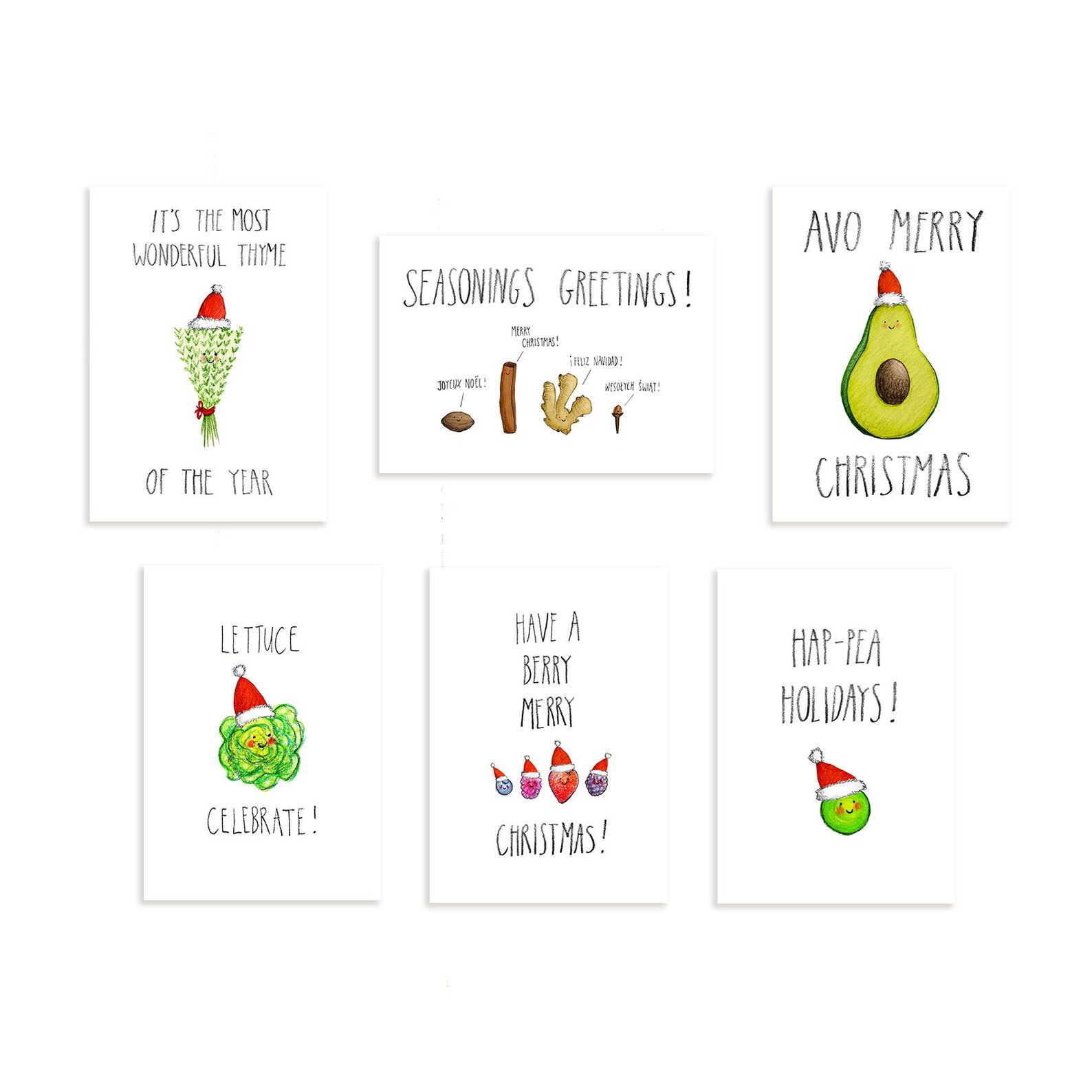 Fruit and Vegetable Pun Christmas Cards With Festive and Cute Avocado ...