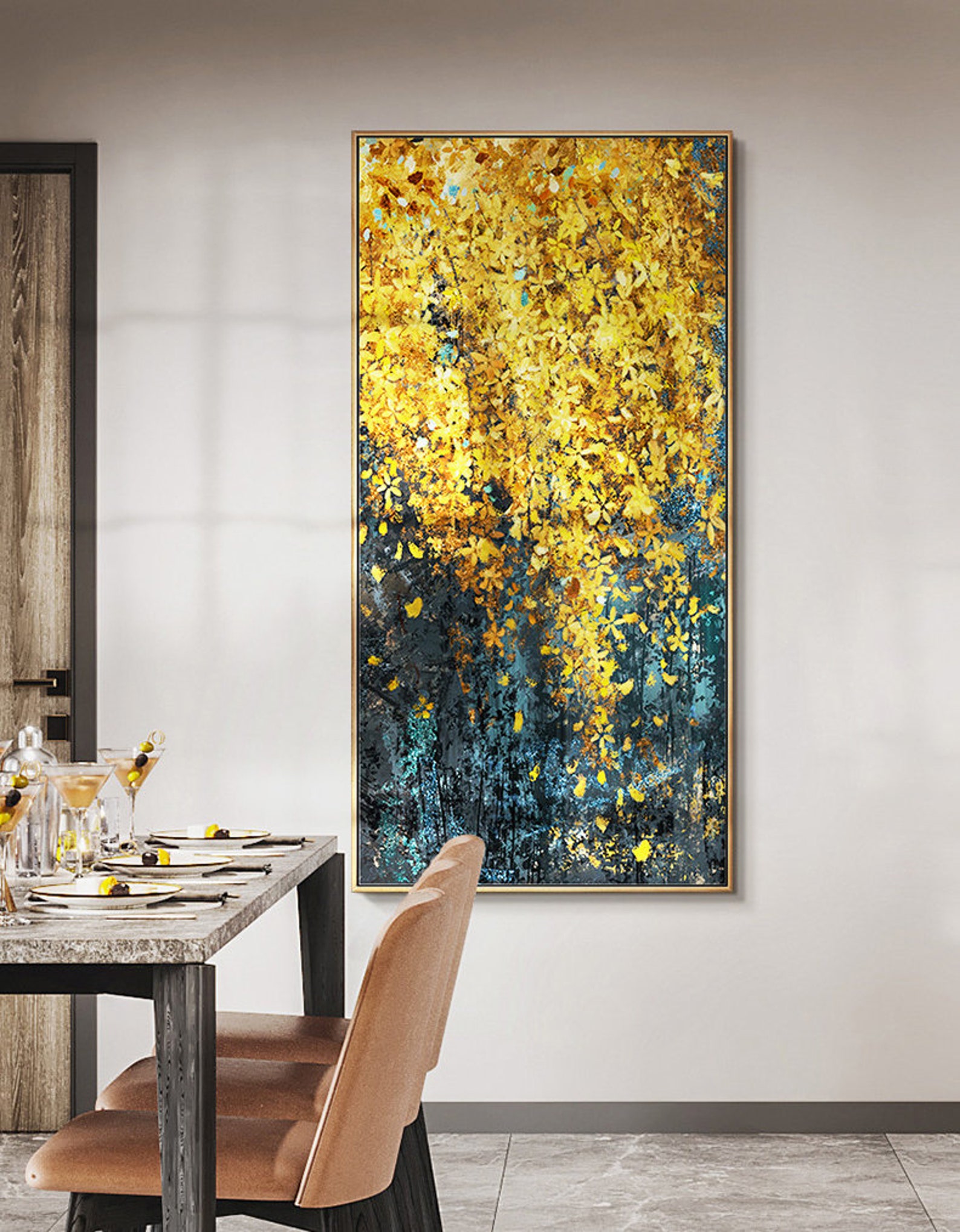 Large Dark Turquoise Oil Painting Art Thick Acrylic Palette Blooming ...