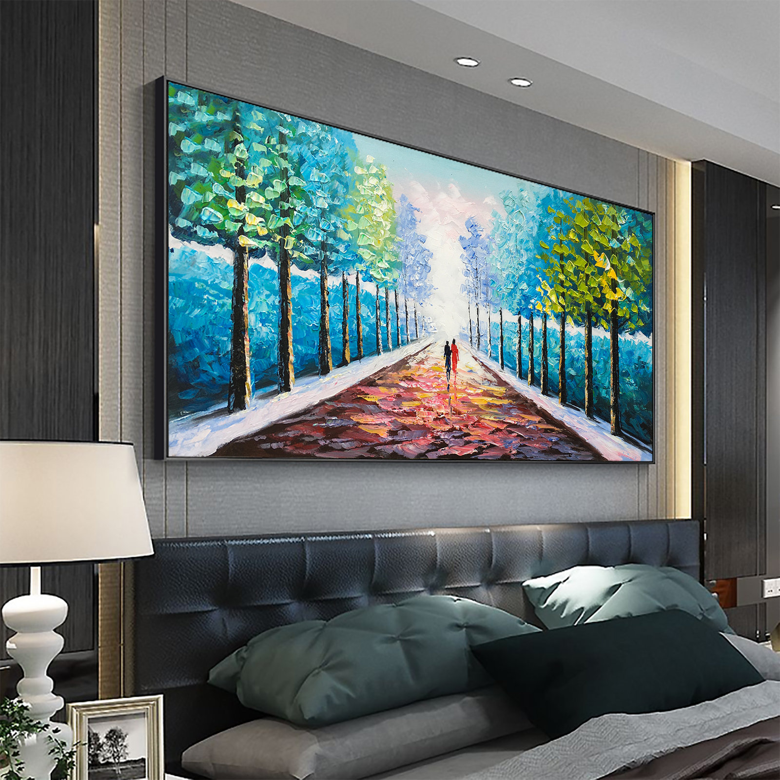 Hand Painted Couples Painting Couples Walking Along a Wooded Path Home ...