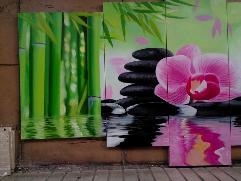 Hand-painted modern art picture living room decor Bamboo | Etsy