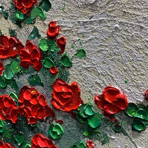 Large 3D Red Rose Flower Oil Painting on Canvas Abstract Floral Wall ...
