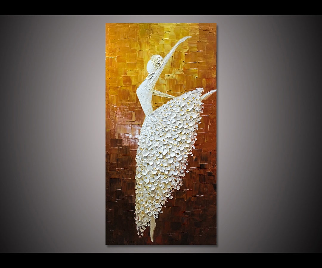 Original Large Wall Art Hand Painted Ballerina Painting 3D Flower Thick ...