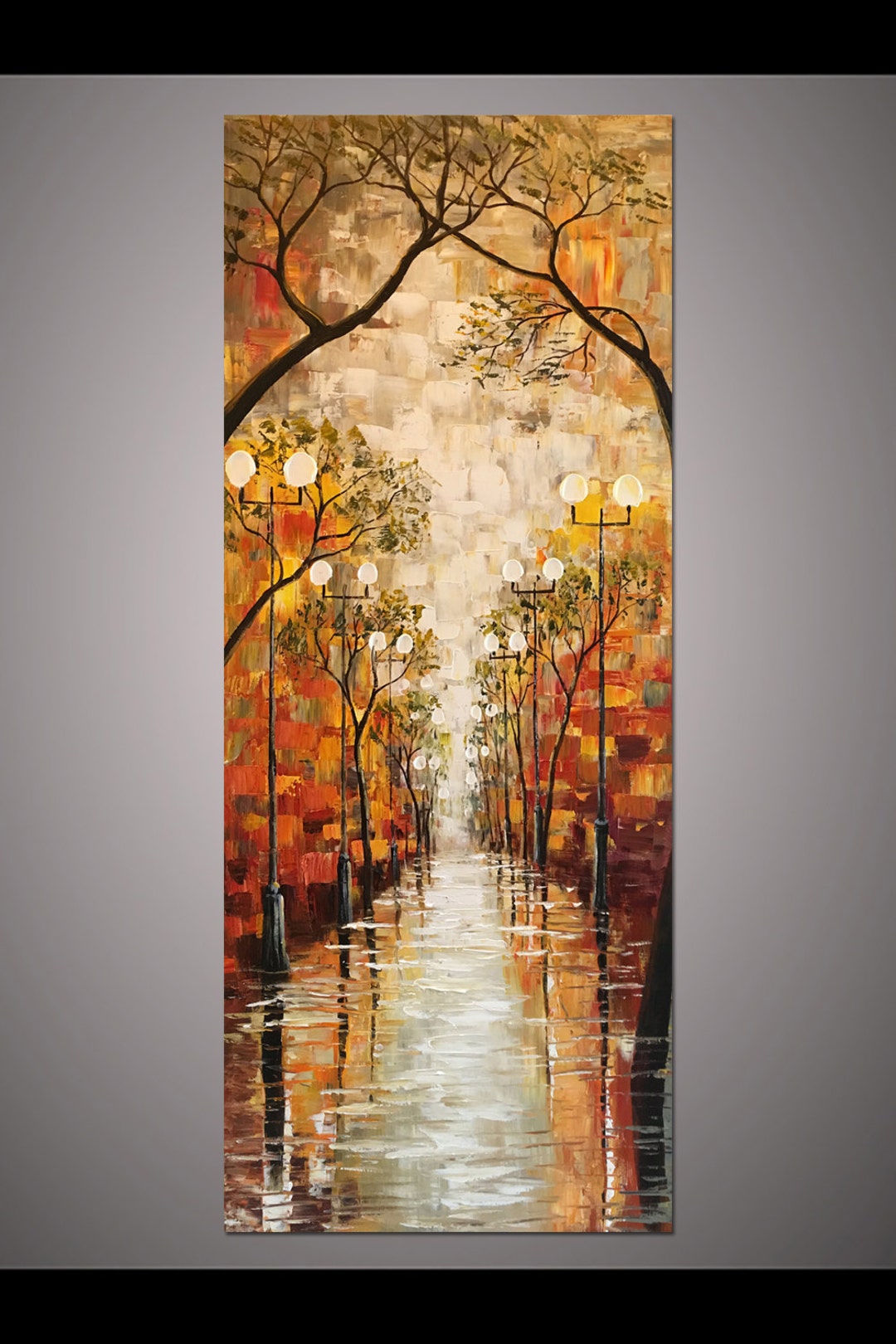 Hand-painted Large Modern Home Decor Wall Art Rainy Night - Etsy