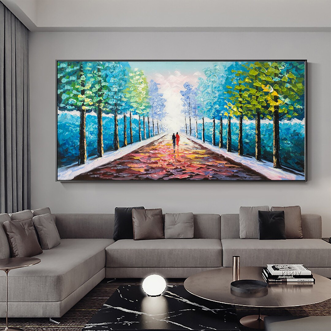 Hand Painted Couples Painting Couples Walking Along a Wooded Path Home ...