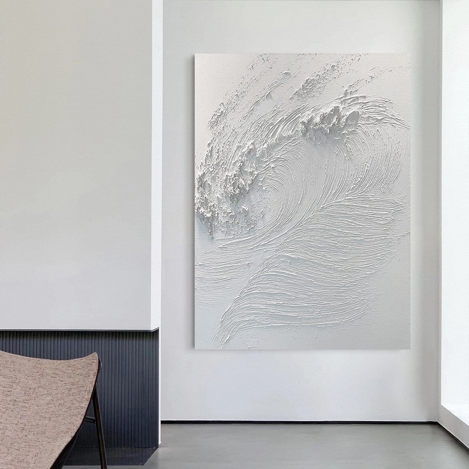 Framed Painting 3D White Abstract Ocean Wave Textured Wall Art - Etsy