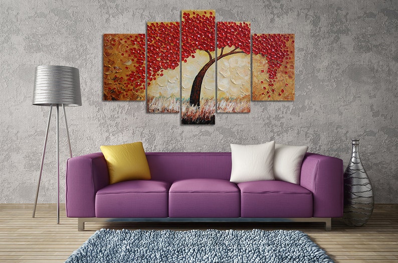 Hand-painted Framed Modern Home Decor Wall Art Abstract Red | Etsy