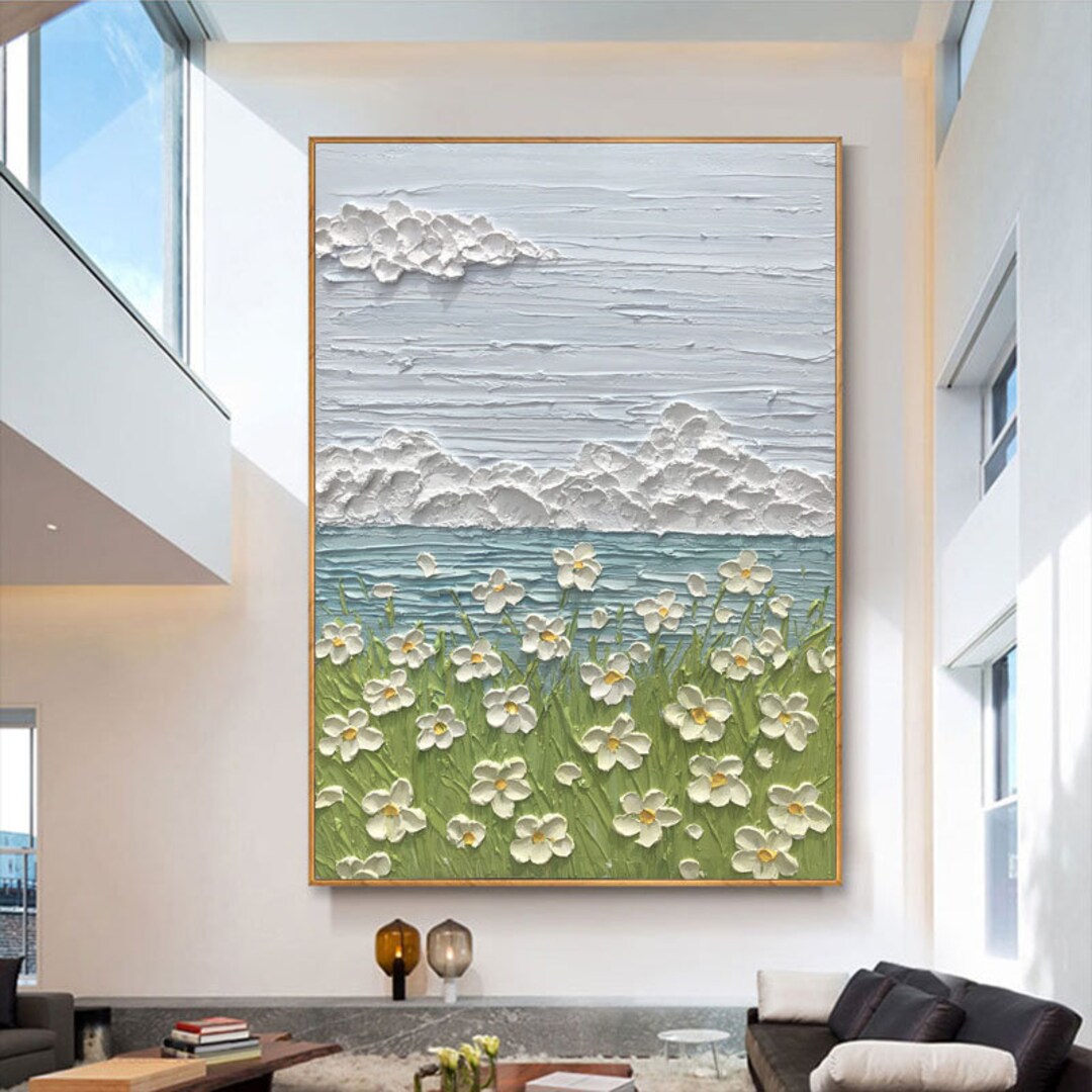 Abstract Art Small White Flower Ocean Landscape Painting Nursery Decor ...