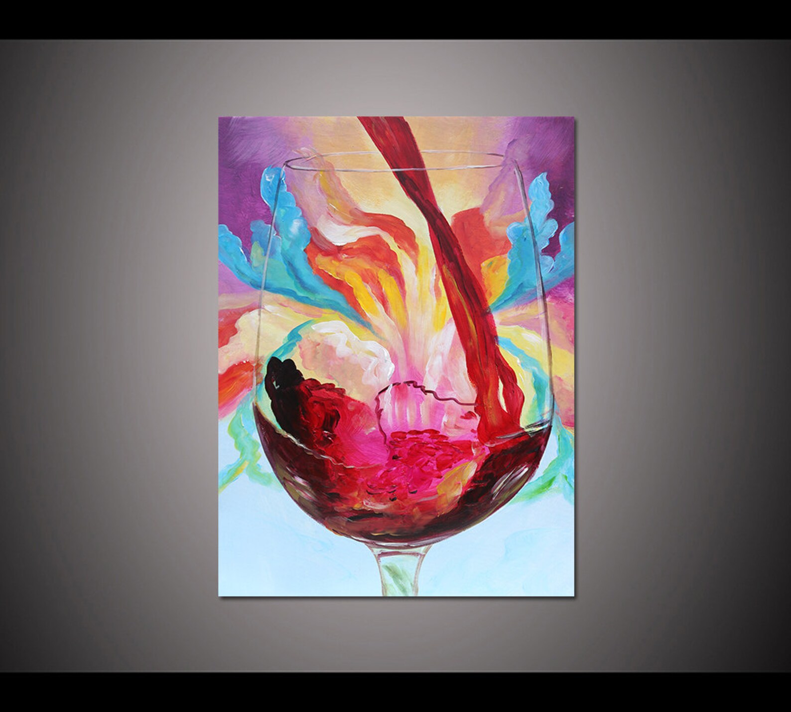 Large Abstract Art Red Wine Glass Oil Painting on Canvas Bar | Etsy