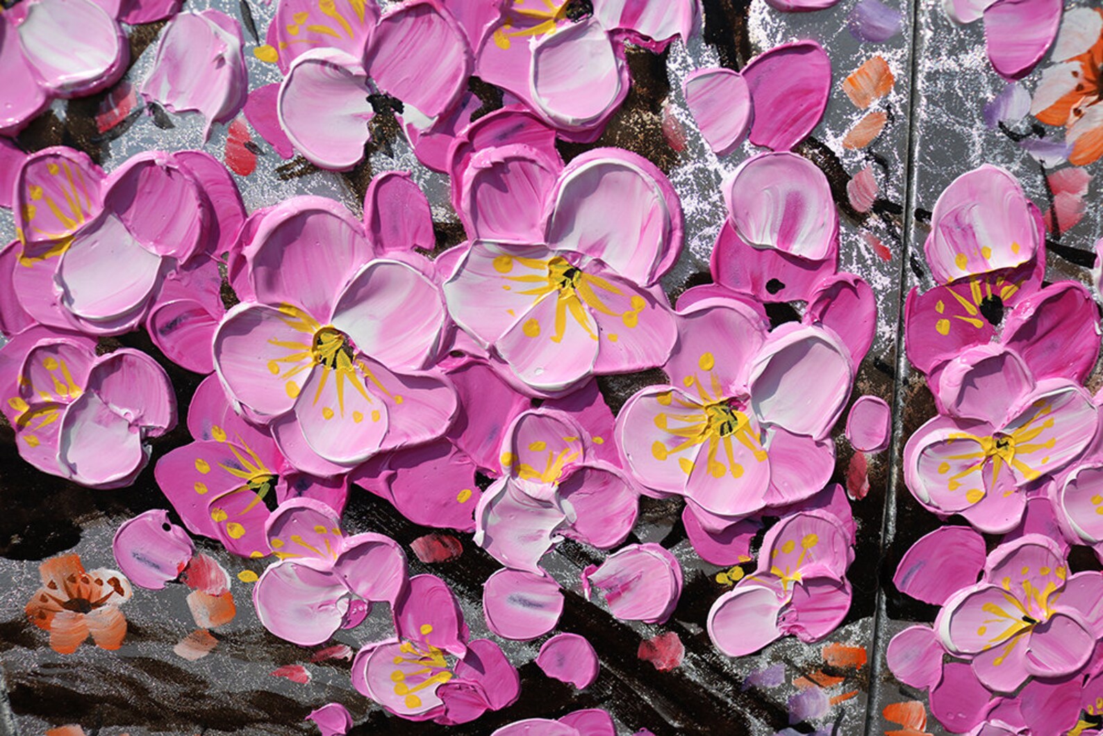 Hand-painted Blooming Pink Plum Blossom Flower Wall Art Picture Living ...