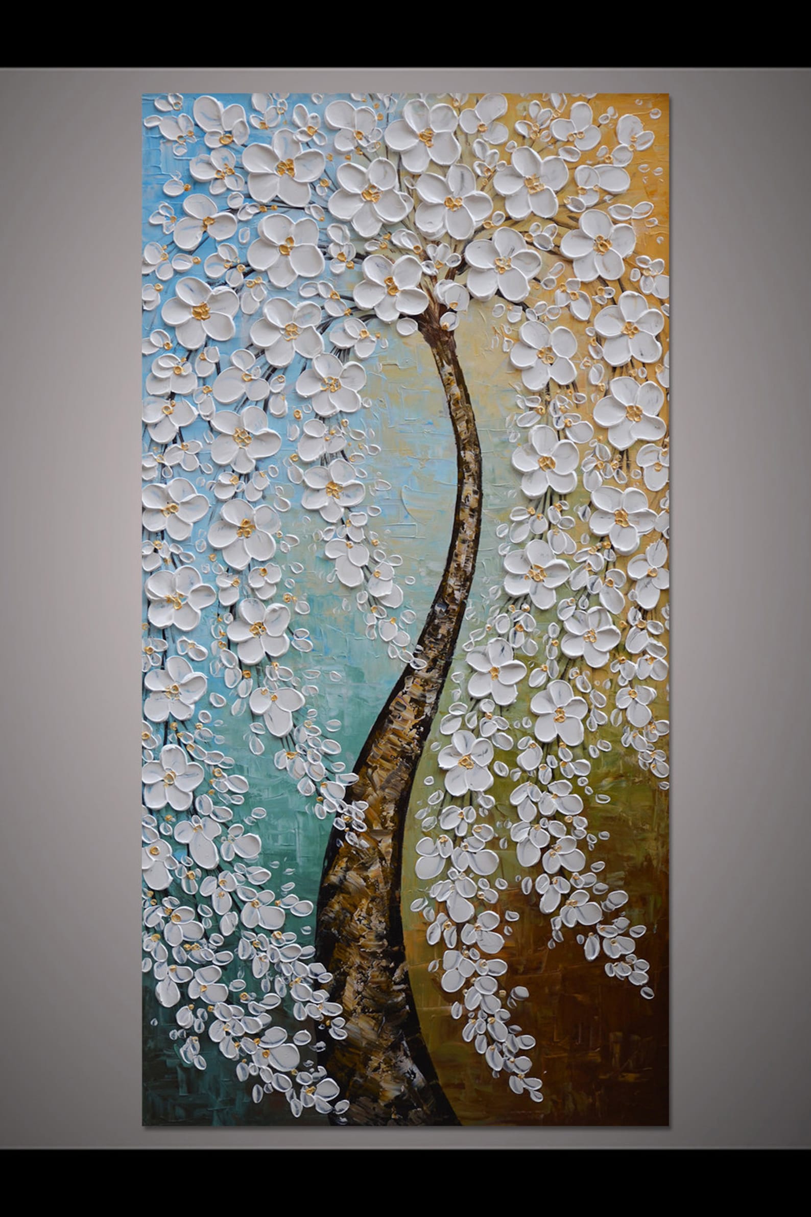 Hand-painted White Flower Tree Painting Wall Art Picture - Etsy