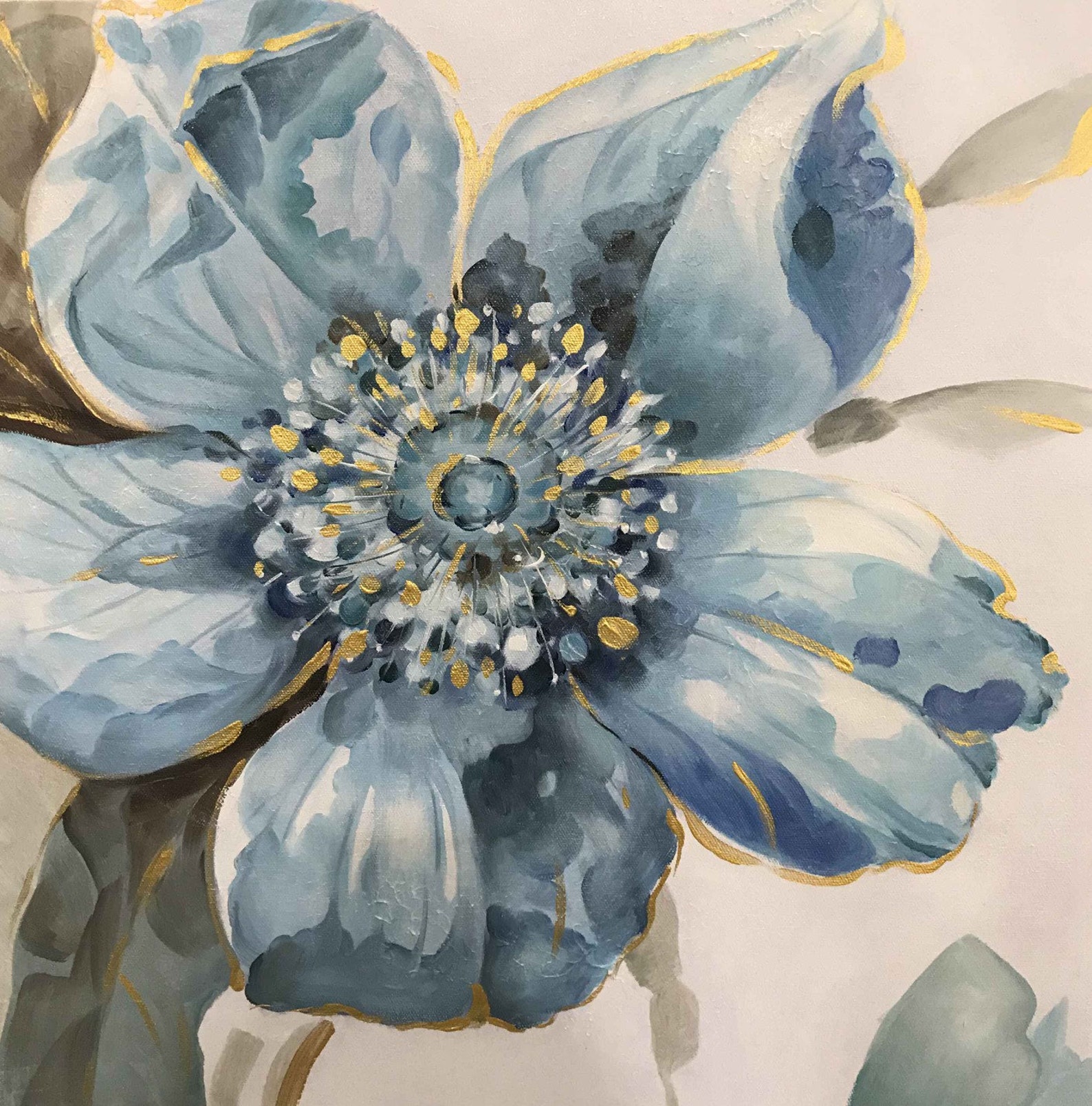 Framed Abstract White Blue Flower Oil Painting on Canvas - Etsy