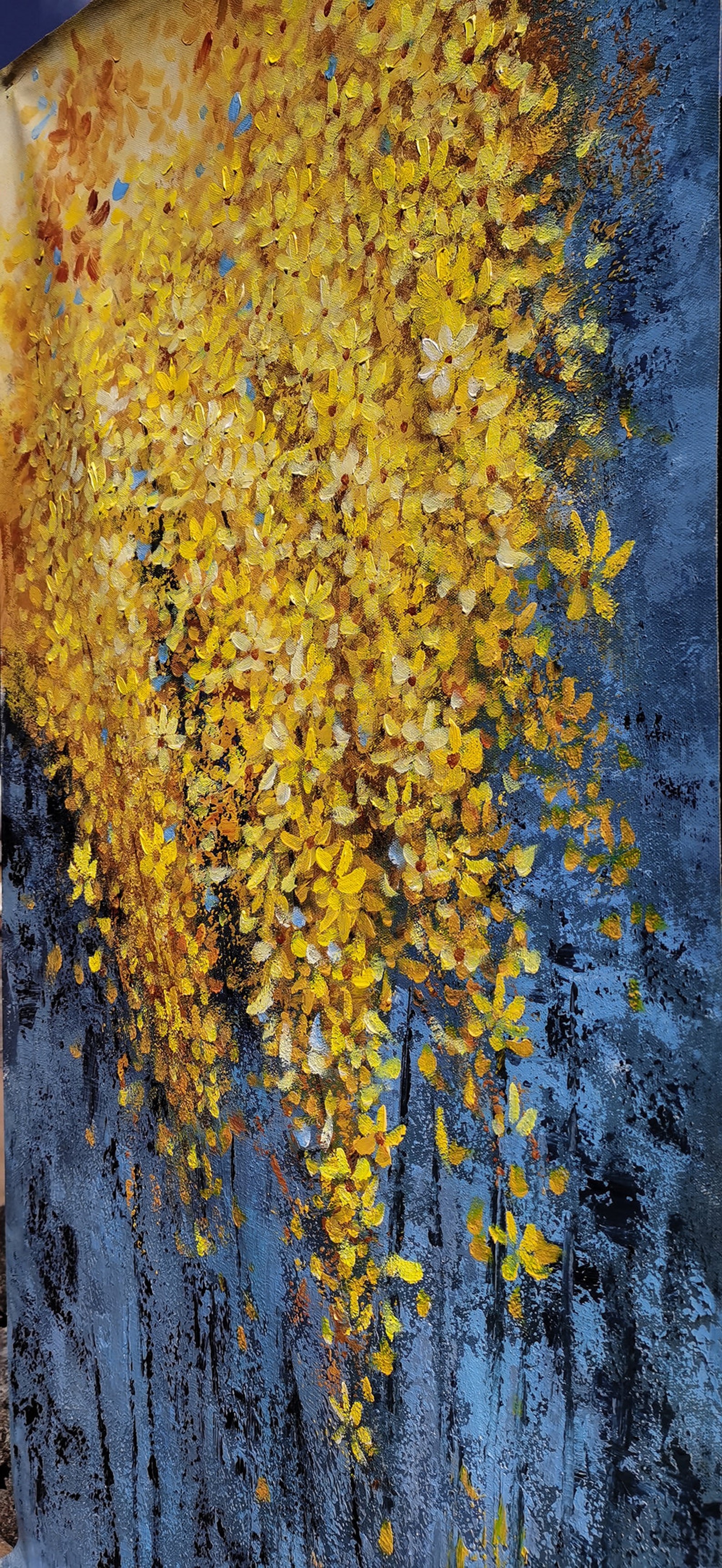 Large Dark Turquoise Oil Painting Art Thick Acrylic Palette Blooming ...