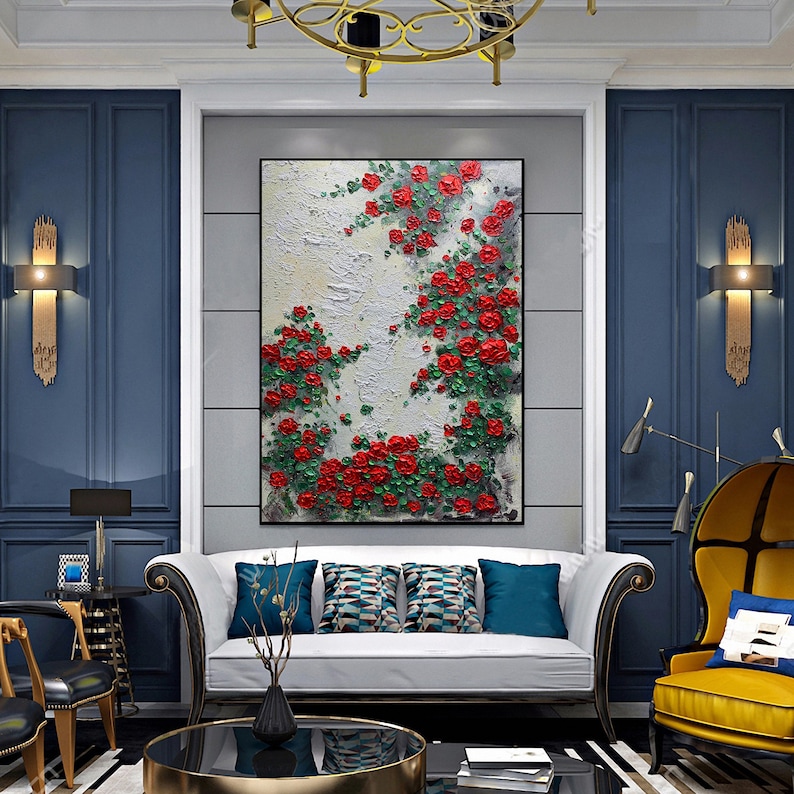 Large 3D Red Rose Flower Oil Painting on Canvas Abstract - Etsy