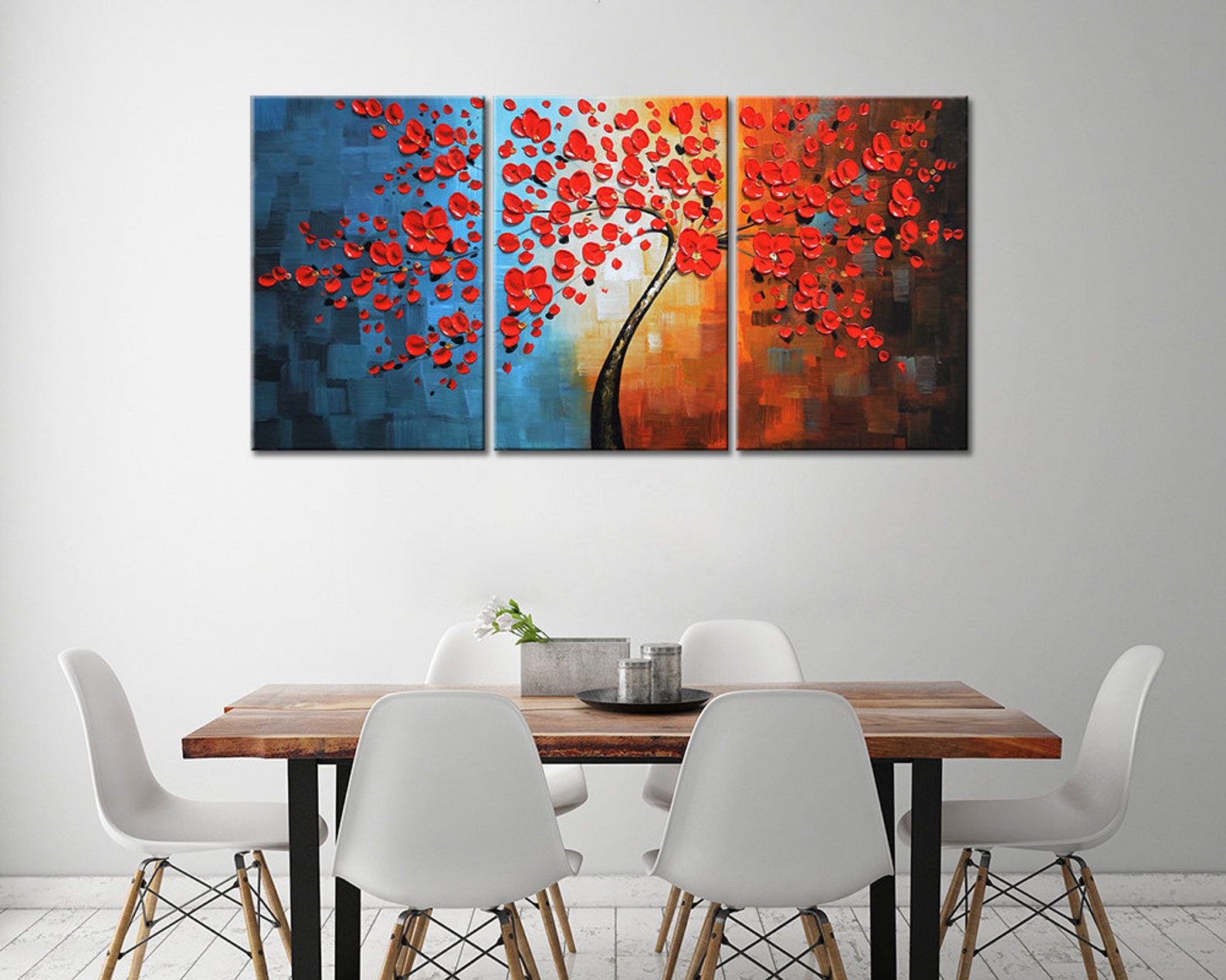 3 Piece Wall Art Canvas Ready to Hang Abstract Red Flower Tree - Etsy