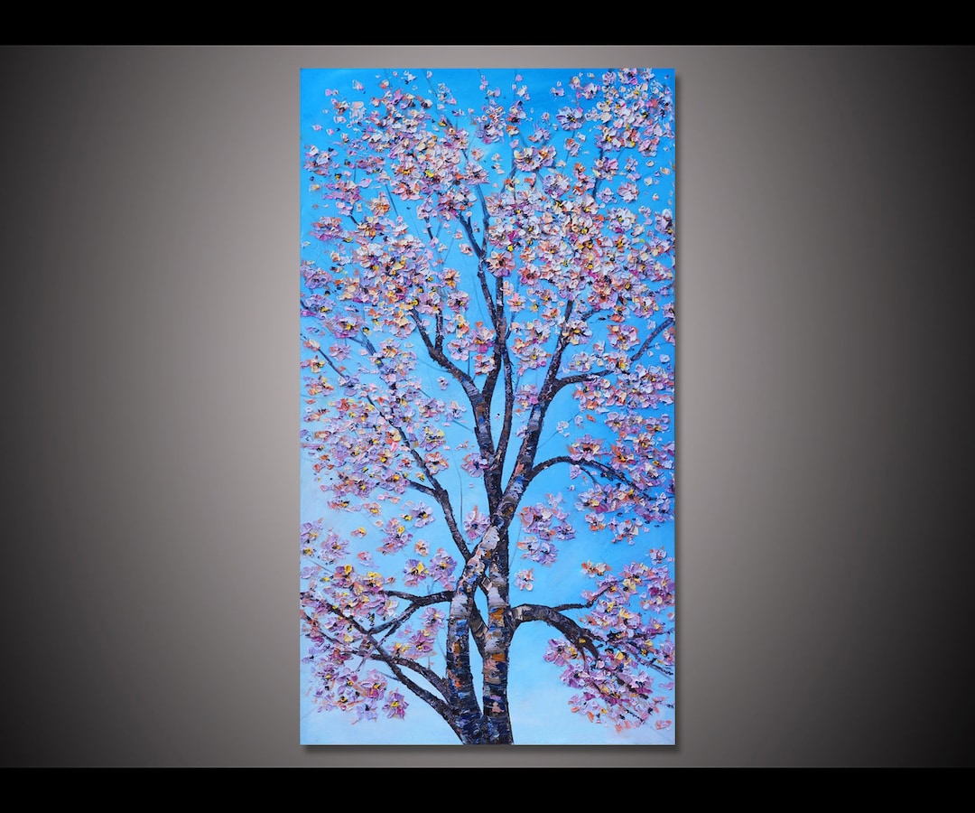 Hand Paint Pink Cherry Blossom Tree Thick Paint Acrylic Palette Knife ...